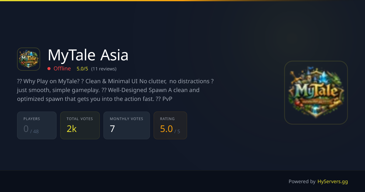 MyTale Asia Reviews - Player Ratings & Feedback | HyServers